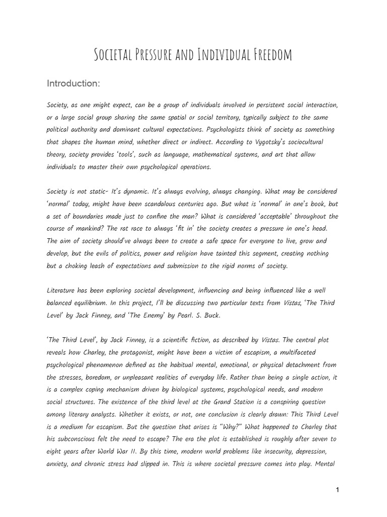 Societal Pressure vs. Individual Freedom | PDF | Mental Health | Society