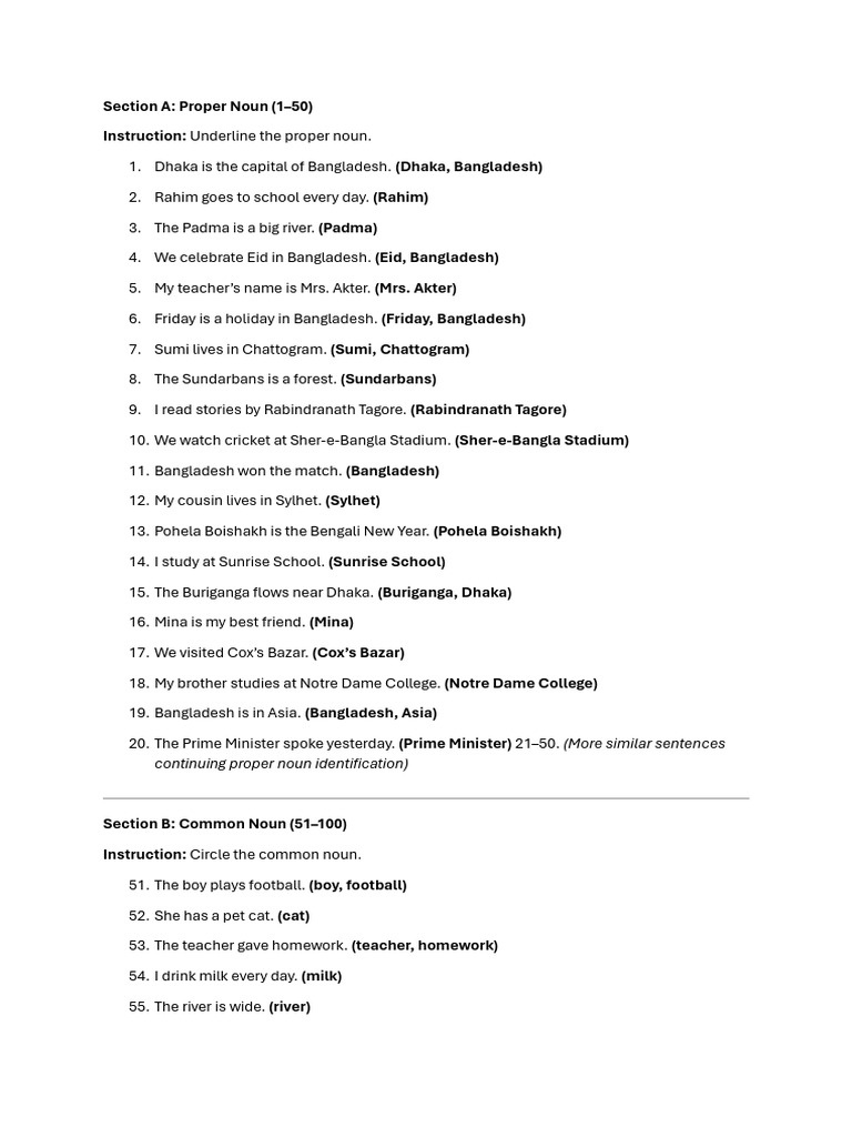 Proper Noun and Noun Identification Guide | PDF | Bangladesh