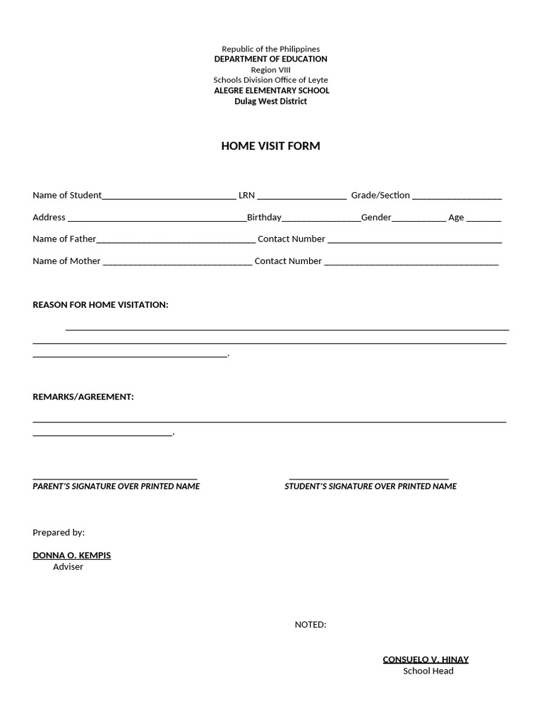 Home Visit Form | PDF