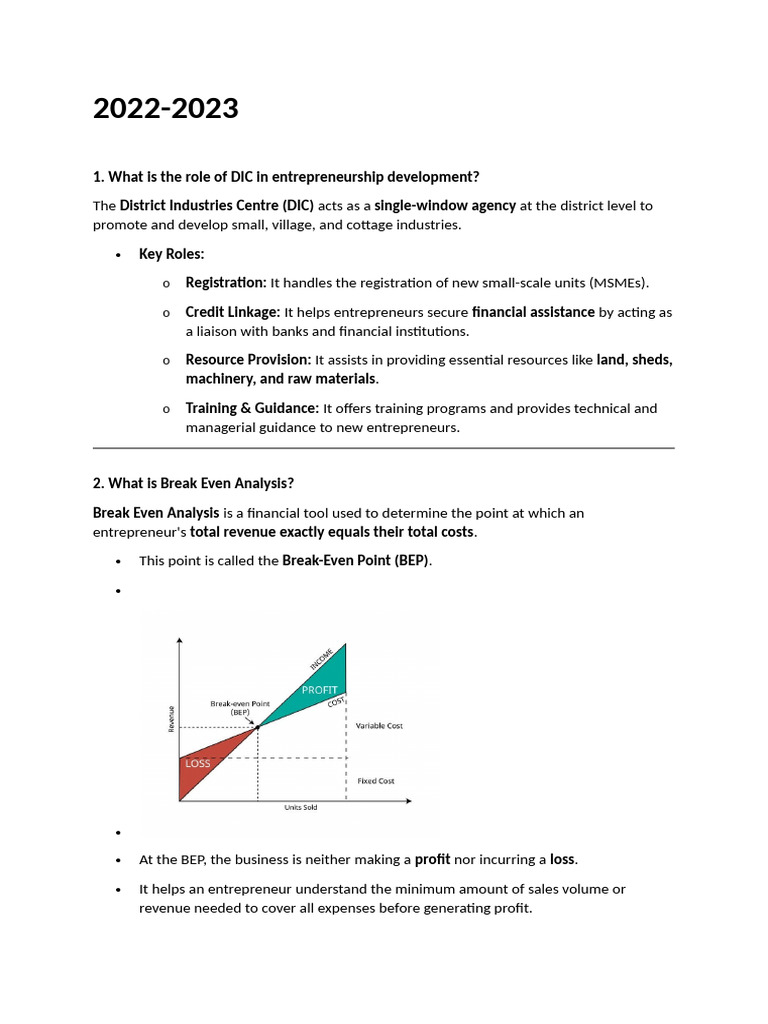 DIC Role in Entrepreneurship & Business Basics | PDF | Entrepreneurship ...