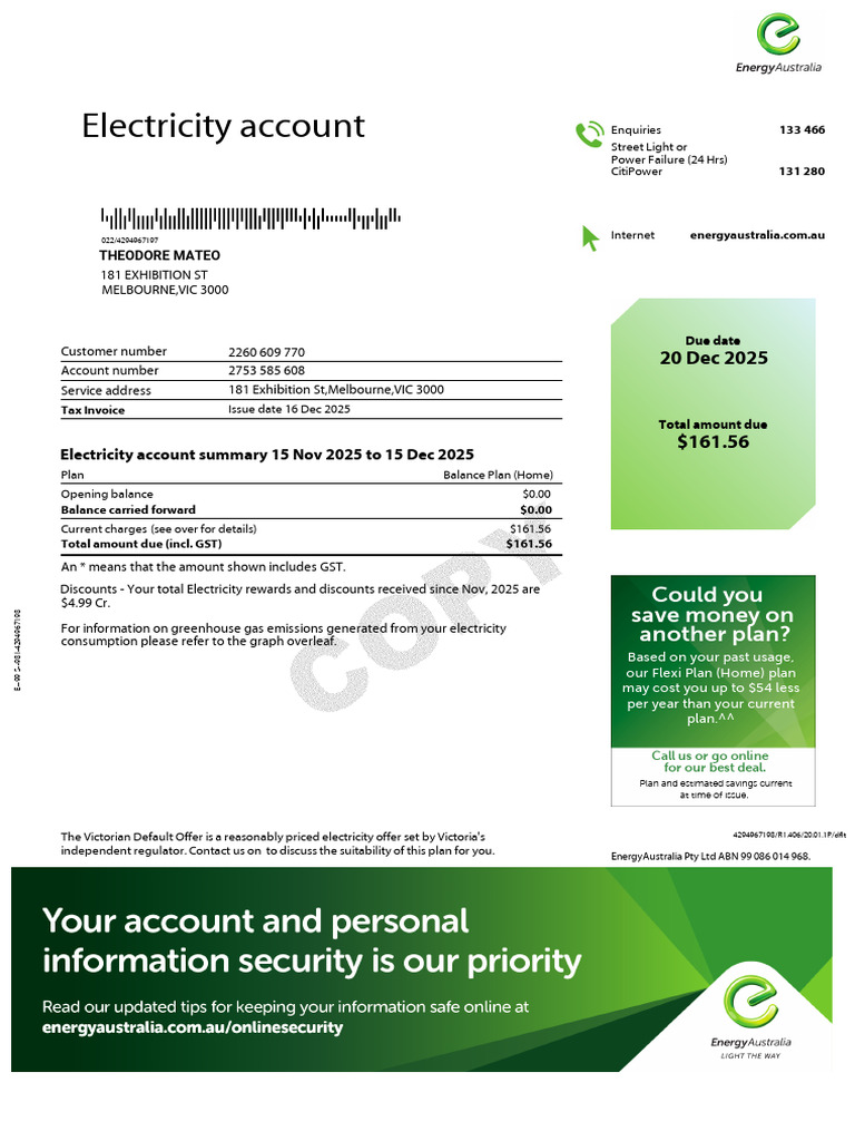 Australian Utility Bill (1) | PDF | Invoice | Economies
