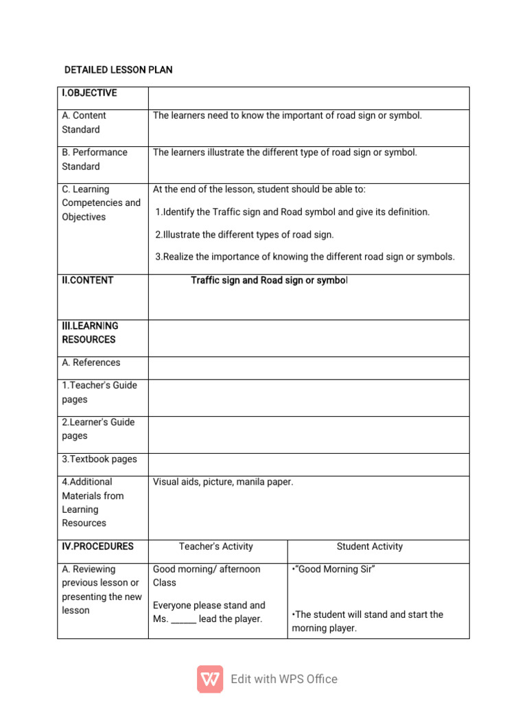 Traffic Signs Lesson Plan Overview | PDF | Traffic | Safety