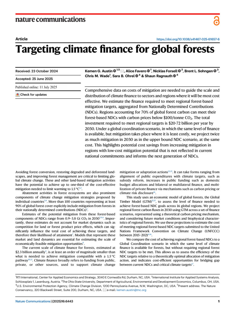 Targeting Climate Finance for Global Forests | PDF | Climate Change ...