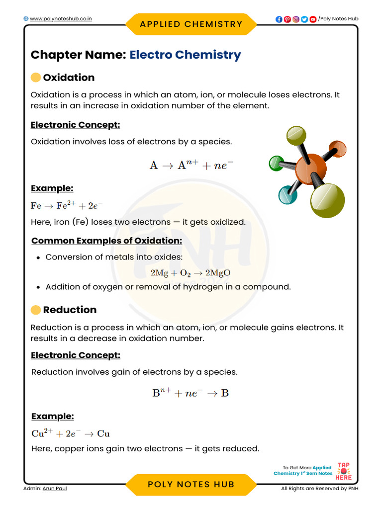 Electrochemistry Notes for Applied Chemistry | PDF | Corrosion | Redox