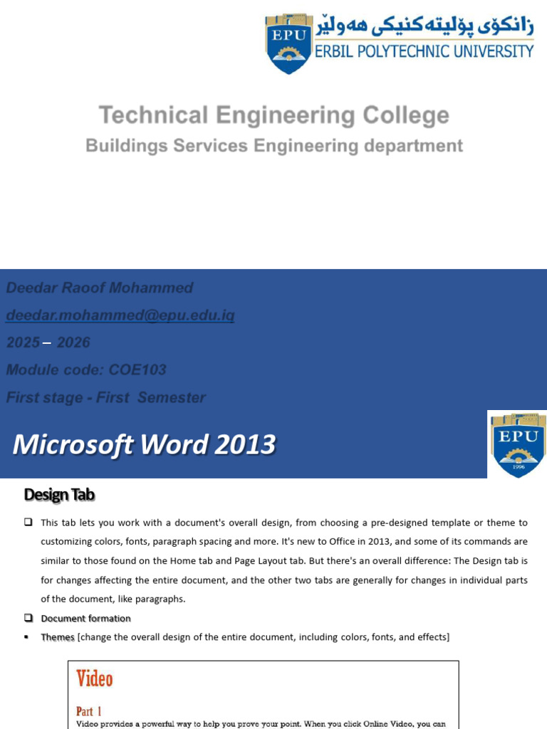 lecture Ms-word 2013 (design, layout review, view, reference tab) | PDF | Citation | Microsoft Word