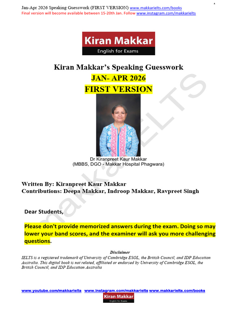 Kiran Makkars Speaking Cue Cards First Version Jan Apr 2026 23434 ...