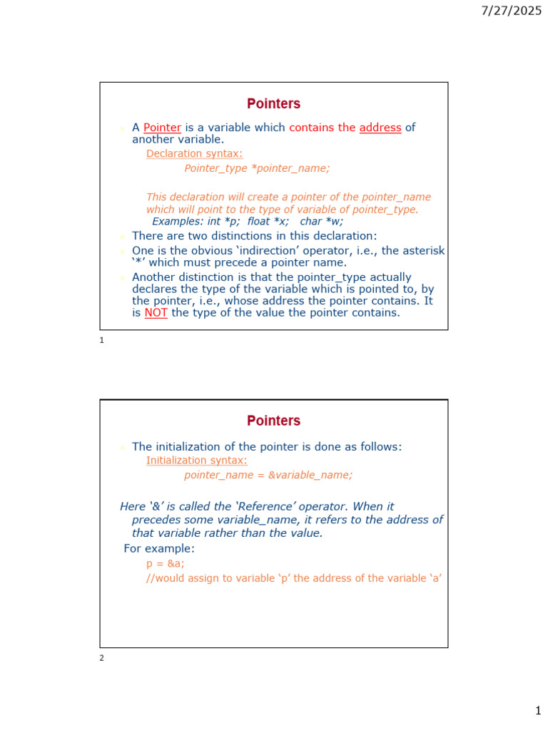 Pointers | PDF | Pointer (Computer Programming) | Computer Programming