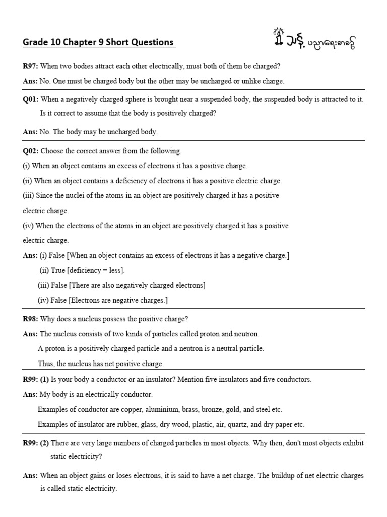 G10Phy9_SQ | PDF | Electric Charge | Atomic Nucleus