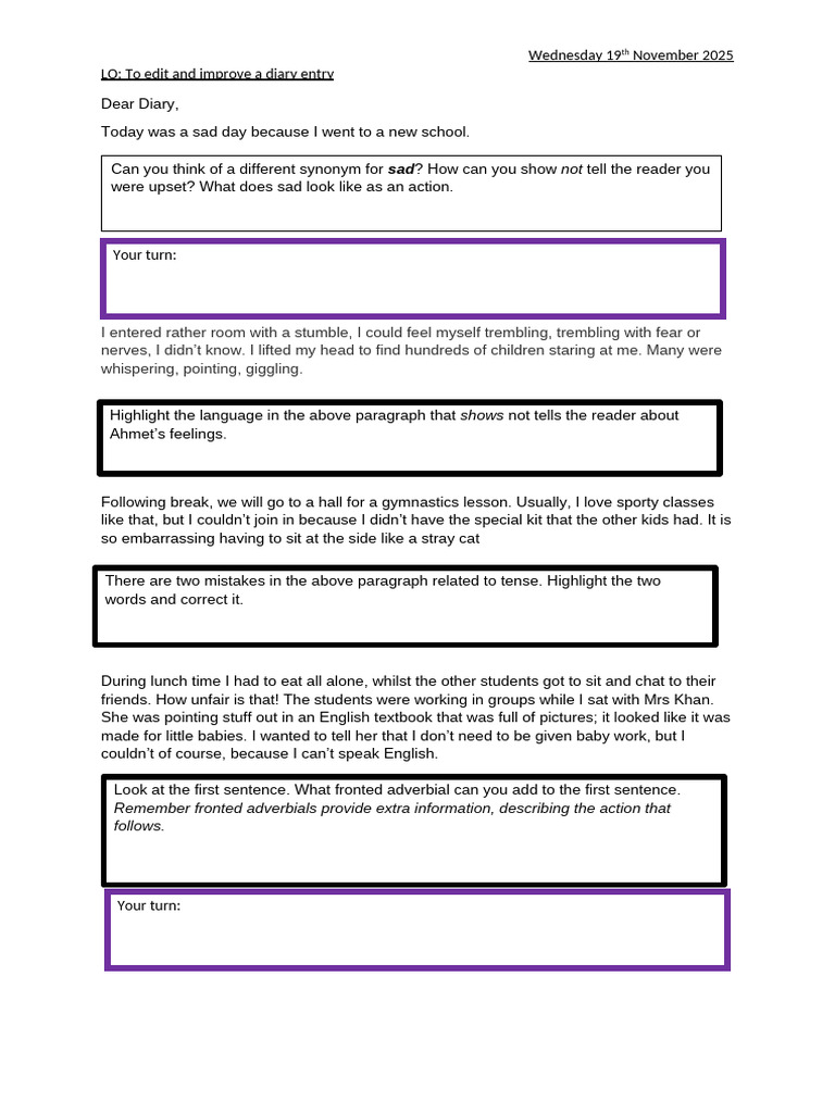 Dear Diary Editing | PDF