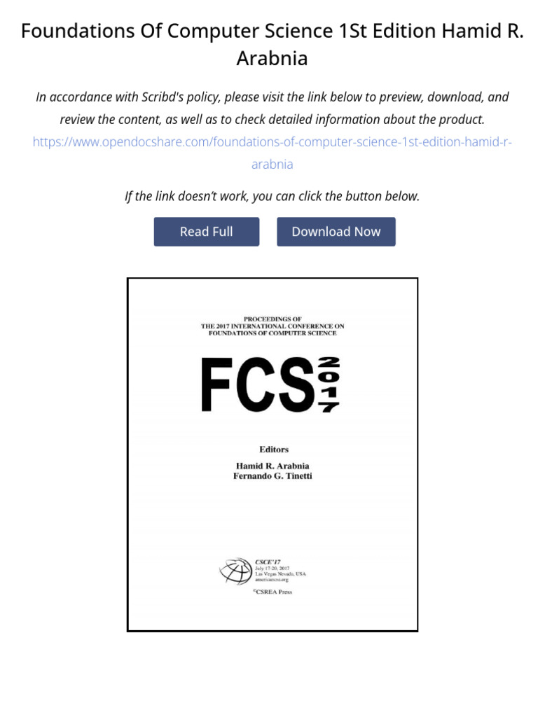 Foundations of Computer Science 1st Edition Hamid R. Arabnia | PDF ...