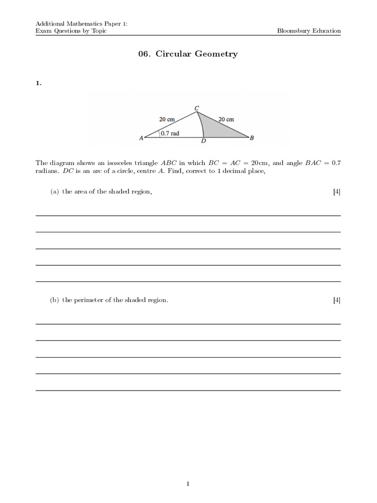 Additional Mathematics Exam Questions: Circular Geometry | PDF | Circle ...
