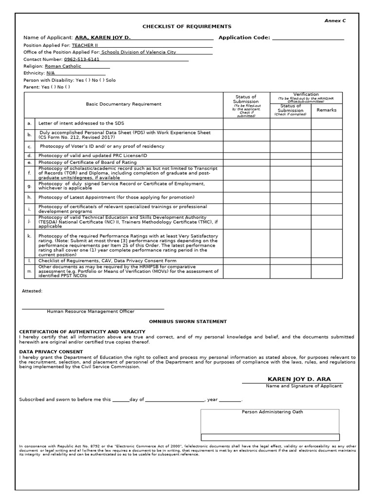 ANNEX-C-Checklist-of-Requirements-and-Omnibus-Sworn-Statement | PDF