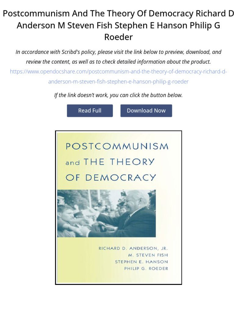 Postcommunism And The Theory Of Democracy Richard D Anderson M Steven ...