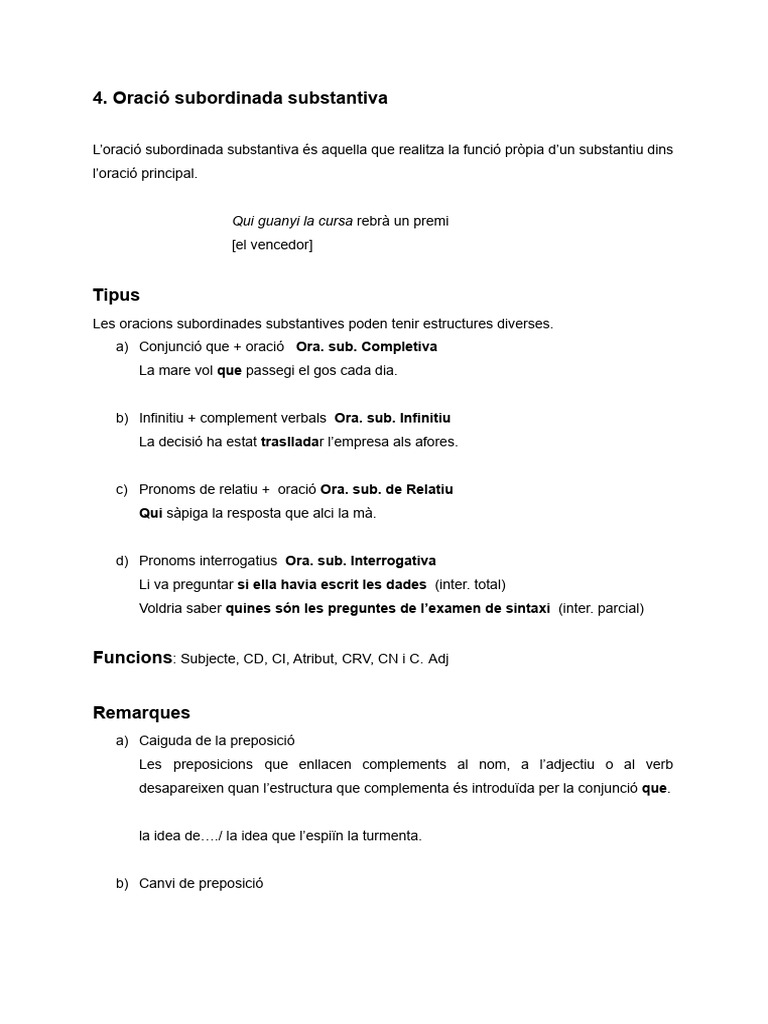 Oració Subordinada Substantiva | PDF
