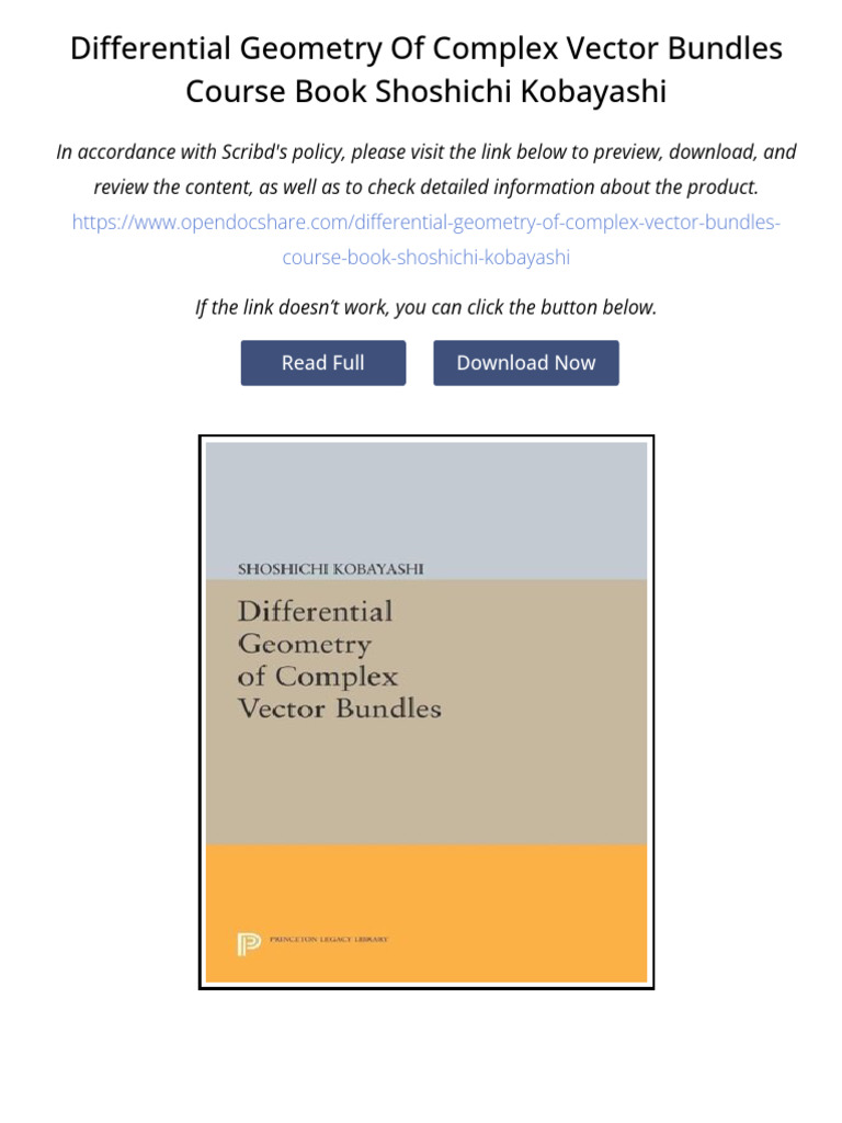 Differential Geometry Of Complex Vector Bundles Course Book Shoshichi ...
