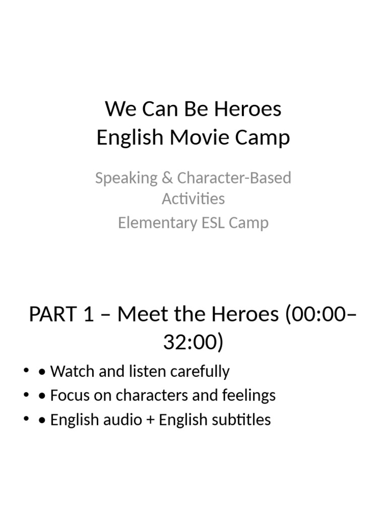 ESL Camp: We Can Be Heroes Activities | PDF
