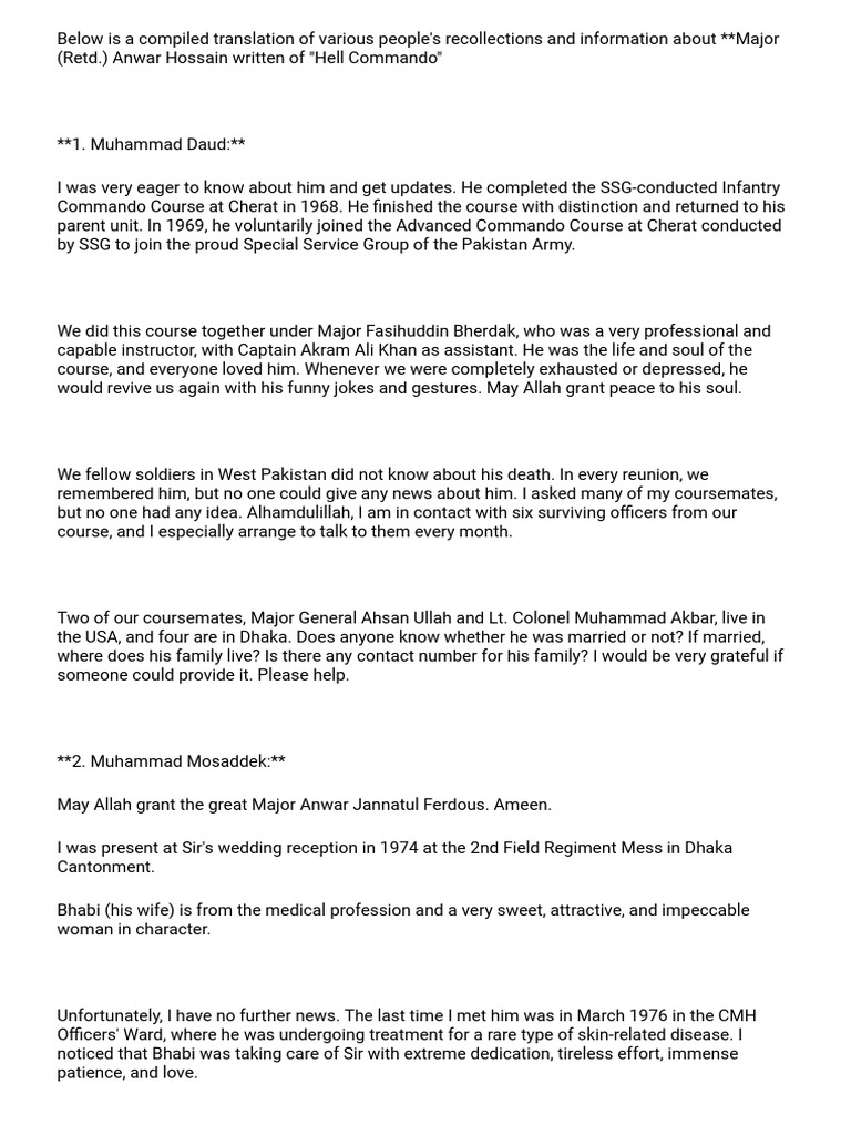 Hell Commando Major Anwar Hossain | PDF | Bangladesh