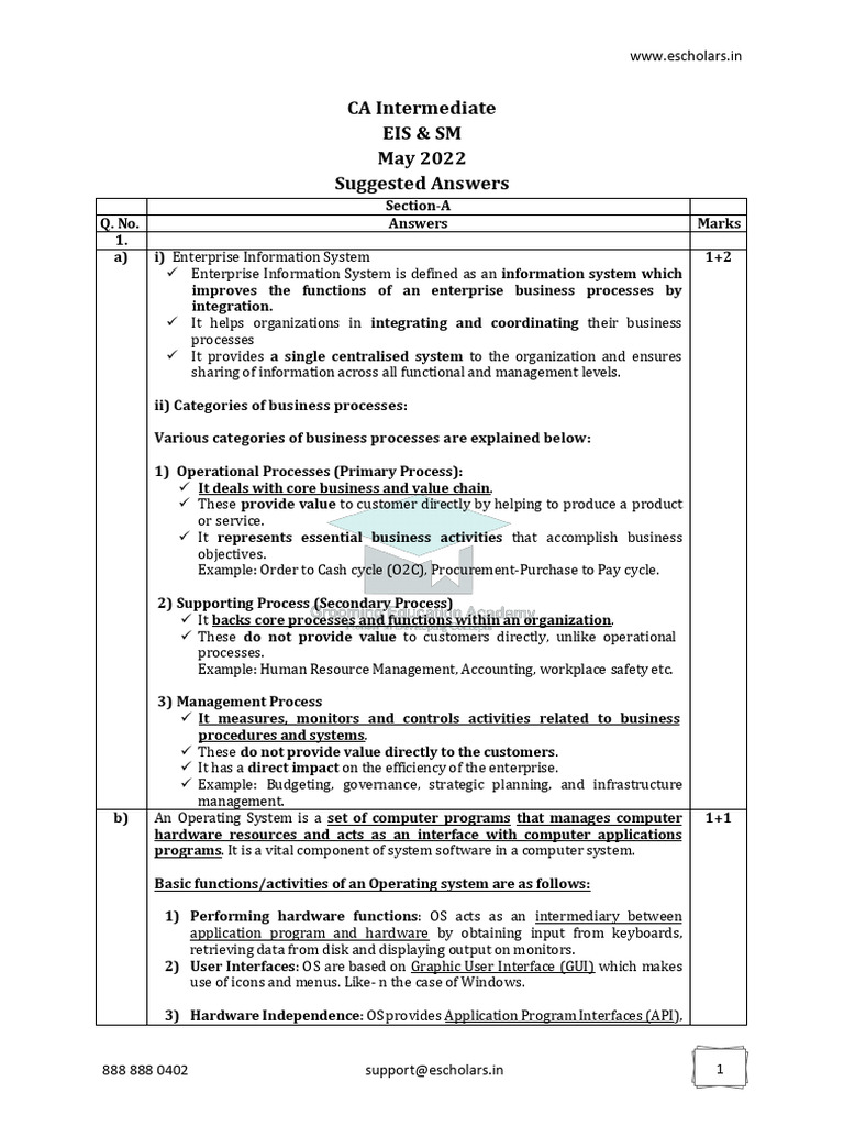CA Intermediate EIS & SM May 2022 Answers | PDF | Operating System ...