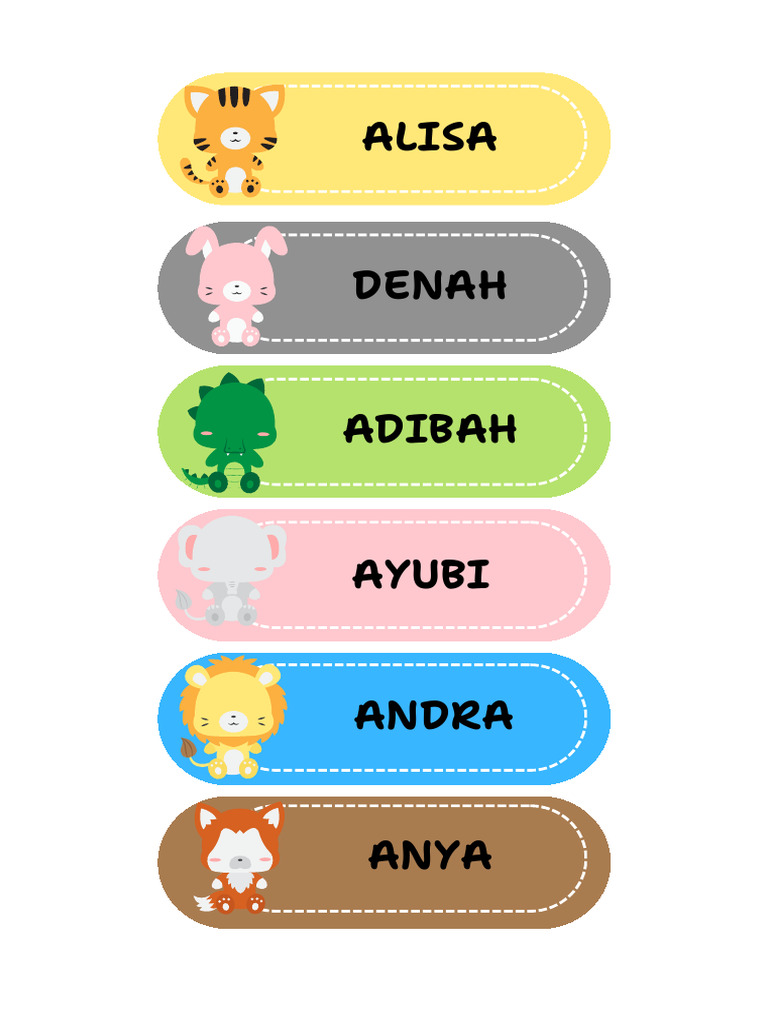 Warna Warni Lucu Label Nama A4 Dokumen | PDF