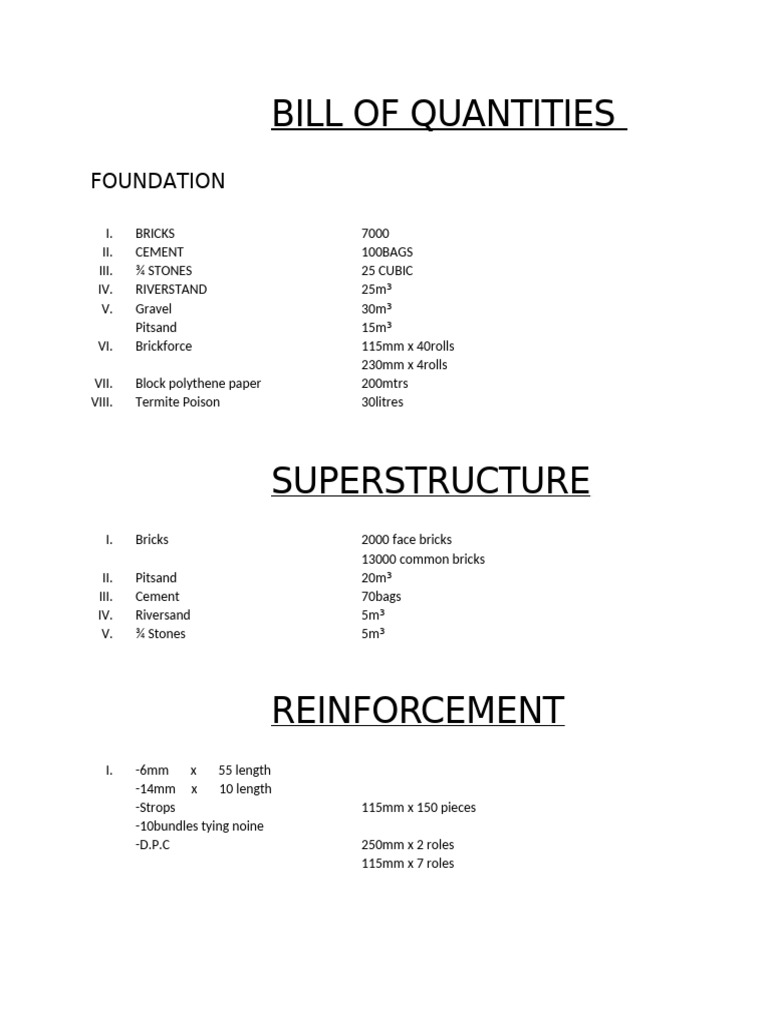 Bill of Quantities Quotation | PDF