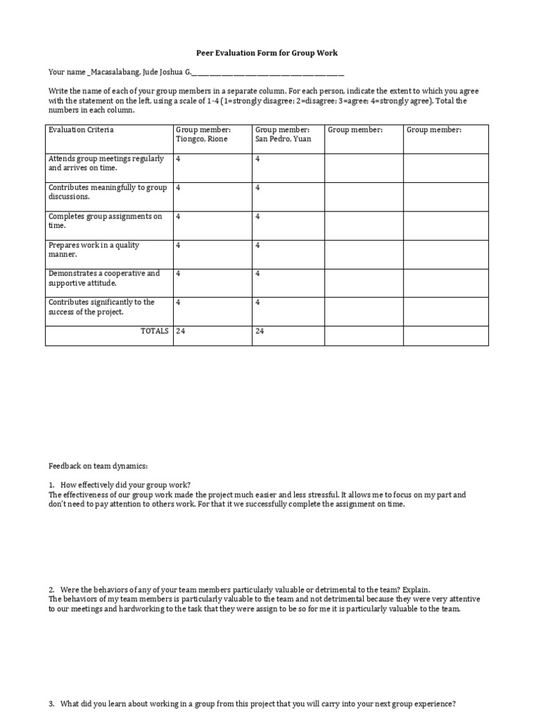 Peers Evaluation(Macasalabang) | PDF