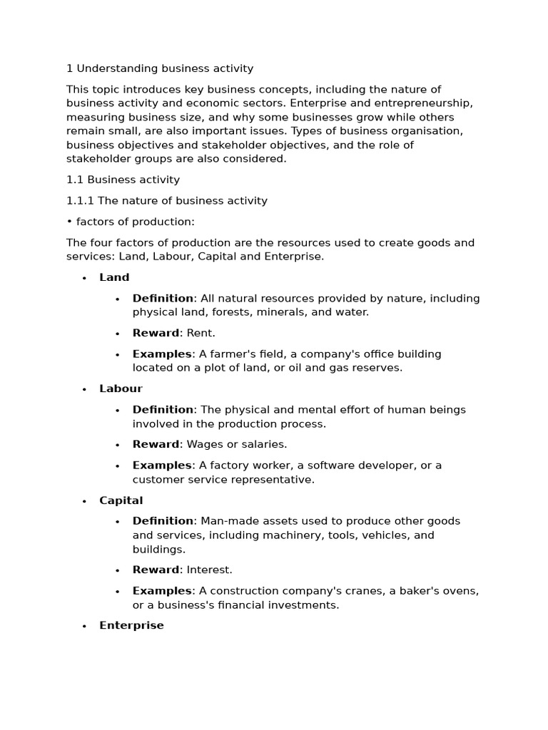 Key Concepts of Business Activity | PDF | Opportunity Cost ...
