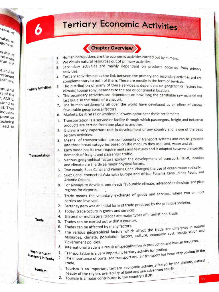 Geo 12th CHP 6 Tertiary Economic Activities Target Que & Ans | PDF