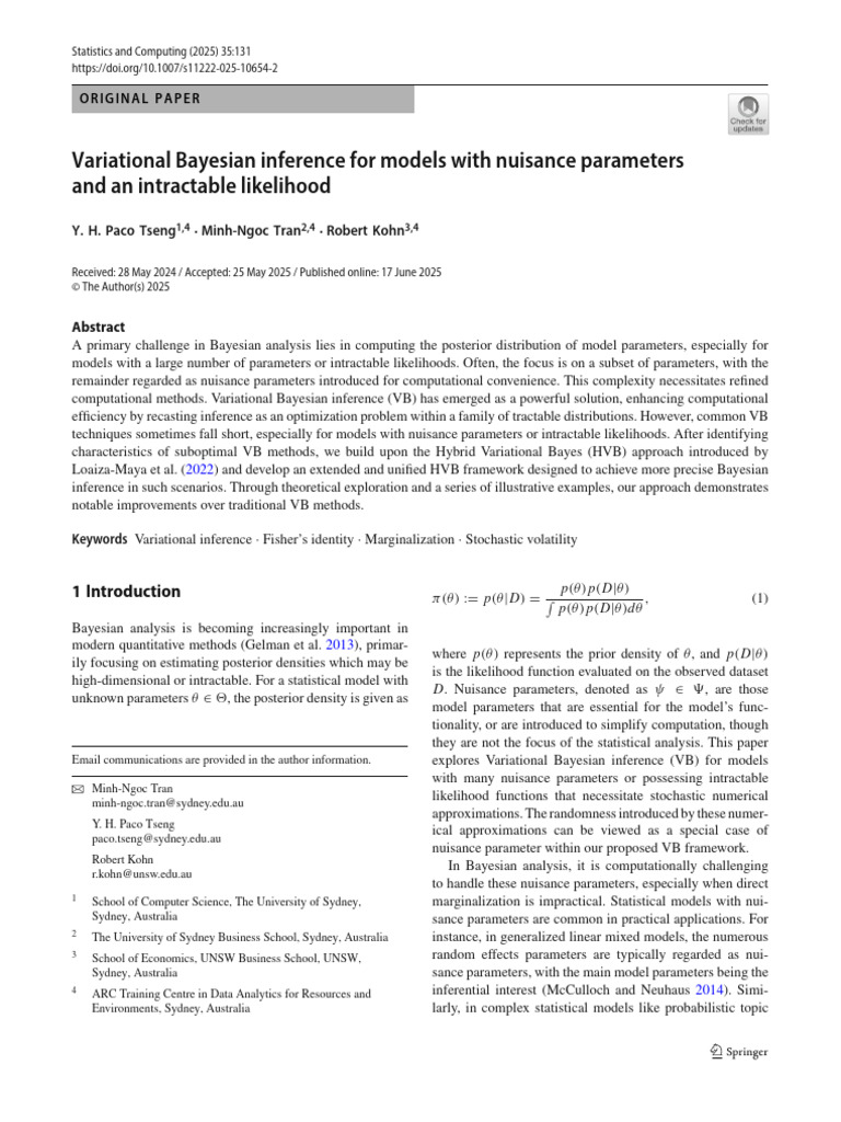 Variational Bayesian inference for models with nuisance parameters ...