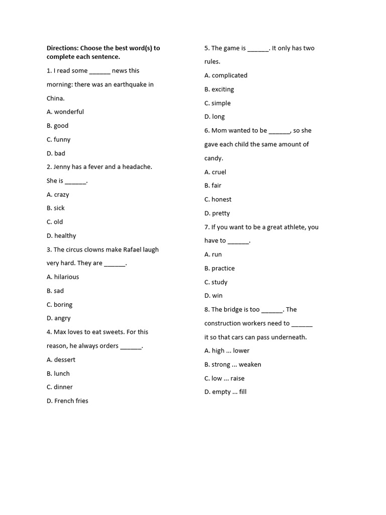 Sentence Completion Exercise 1 | PDF