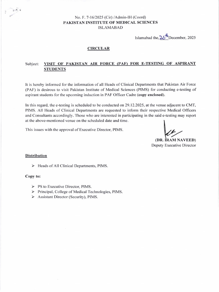 PAF E-Testing for Medical Aspirants | PDF | Government Of Pakistan