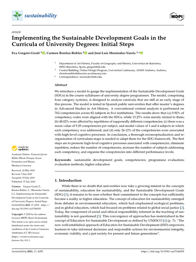 Sustainability 17 06355 | PDF | Sustainability | Curriculum