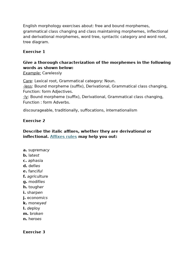 English Morphology Exercises Guide | PDF | Word | Morphology (Linguistics)