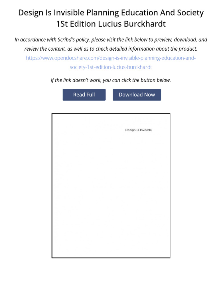 Design Is Invisible Planning Education and Society 1st Edition Lucius ...