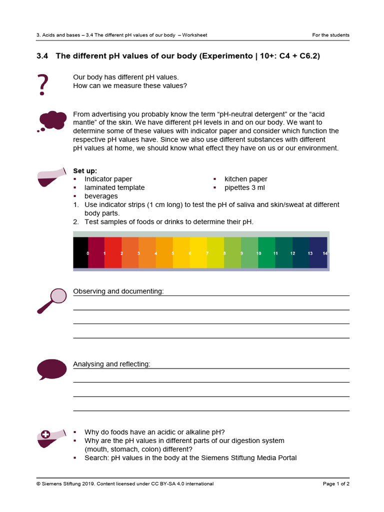 3 Acids and Bases - 34 the Different PH Values of Our Body Student ...