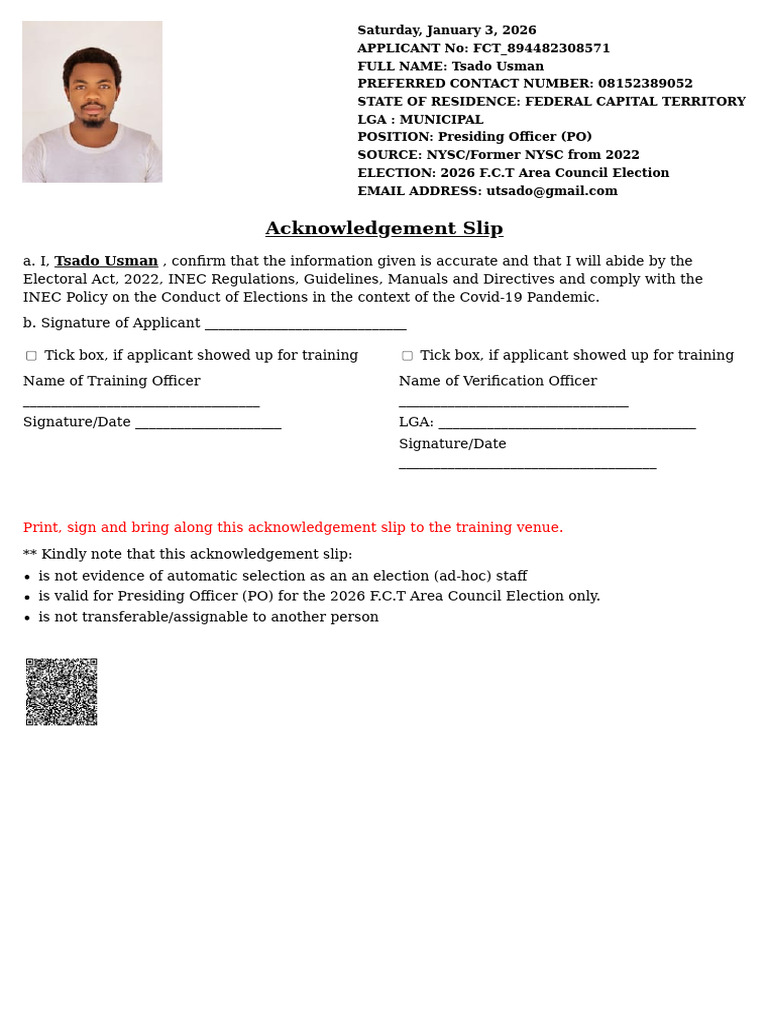 Presiding Officer Acknowledgement Slip 2026 | PDF