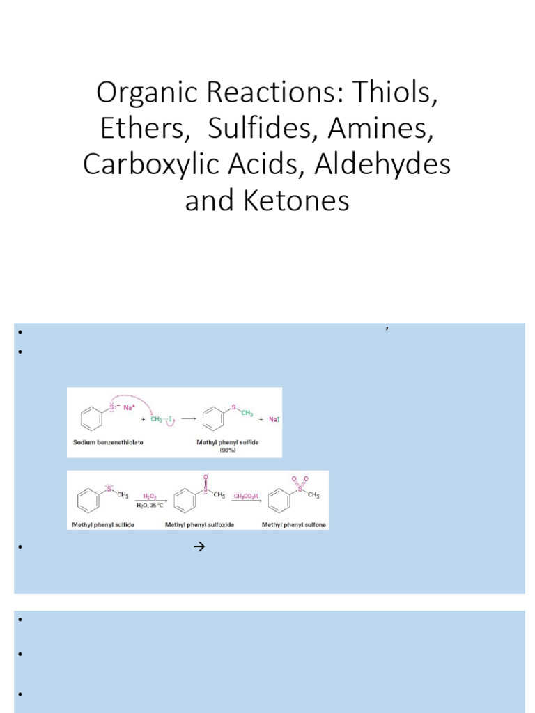 BSPh107_Organic Reactions_Thiols, Ethers, Sulfides, Carbonyl, Amines ...