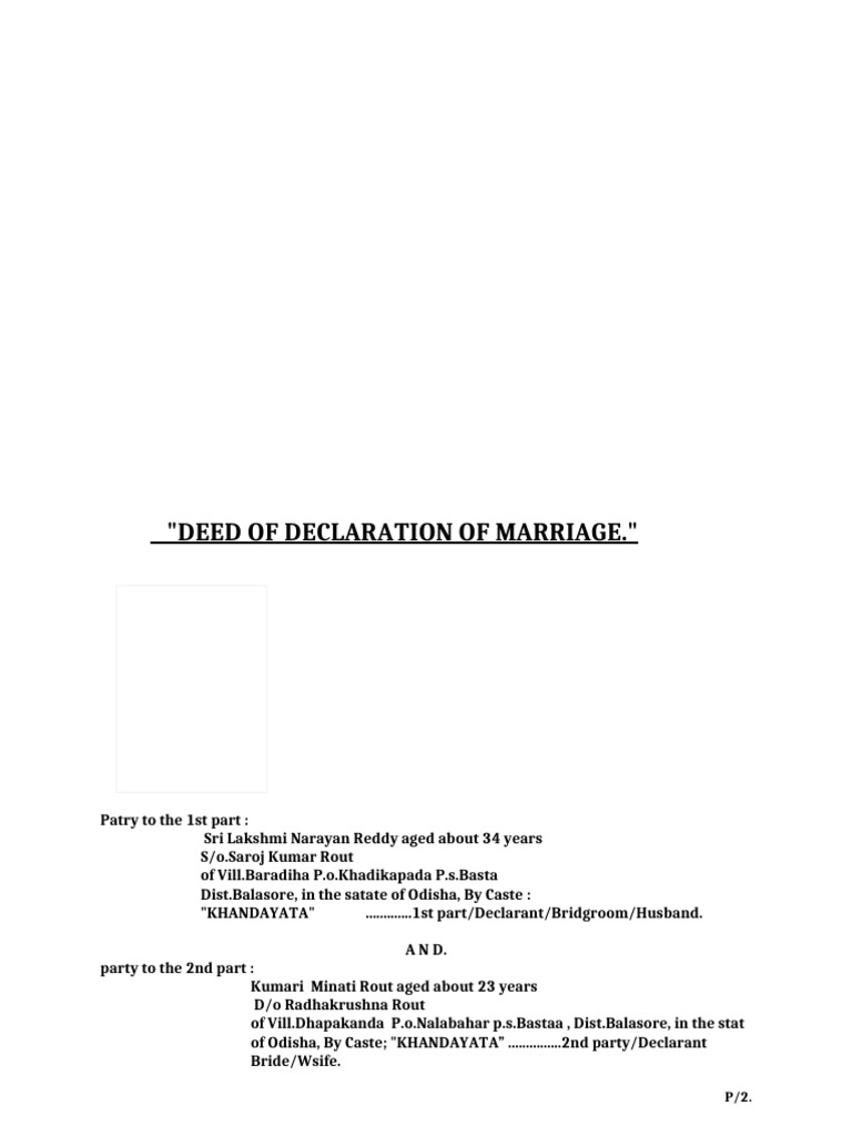 Deed of Declaration of Marriage | PDF | Affidavit | Social Institutions