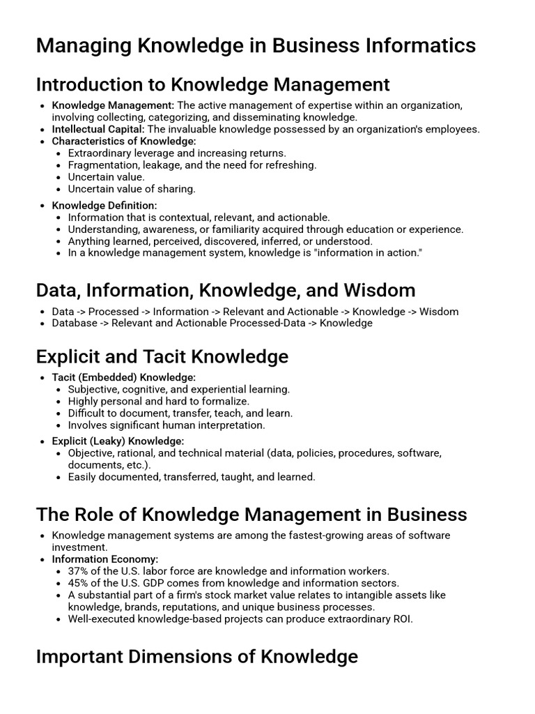 Lecture9ManagingKnowledgeinBusinessInformatics-StudyGuide | PDF | Knowledge | Knowledge Management