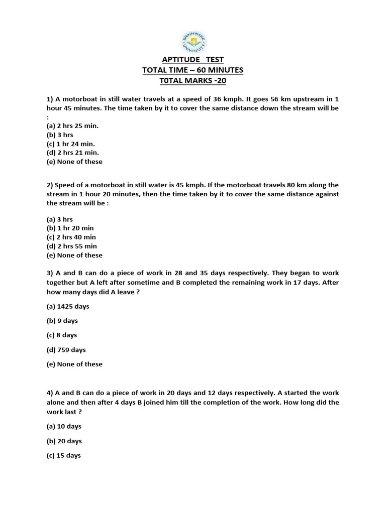 Aptitude Test Questions and Answers | PDF