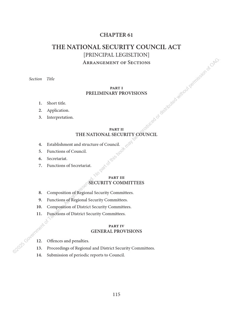 Cap. 61 National Security Council Act, R.E 2023 - yewa | PDF | Justice | Crime & Violence