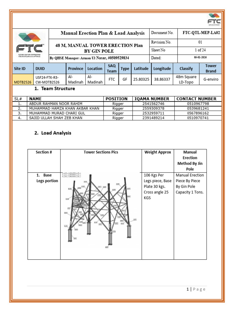 Manual Erection Plan & load analysis for MDTB 2526 v01 | PDF | Crane (Machine)
