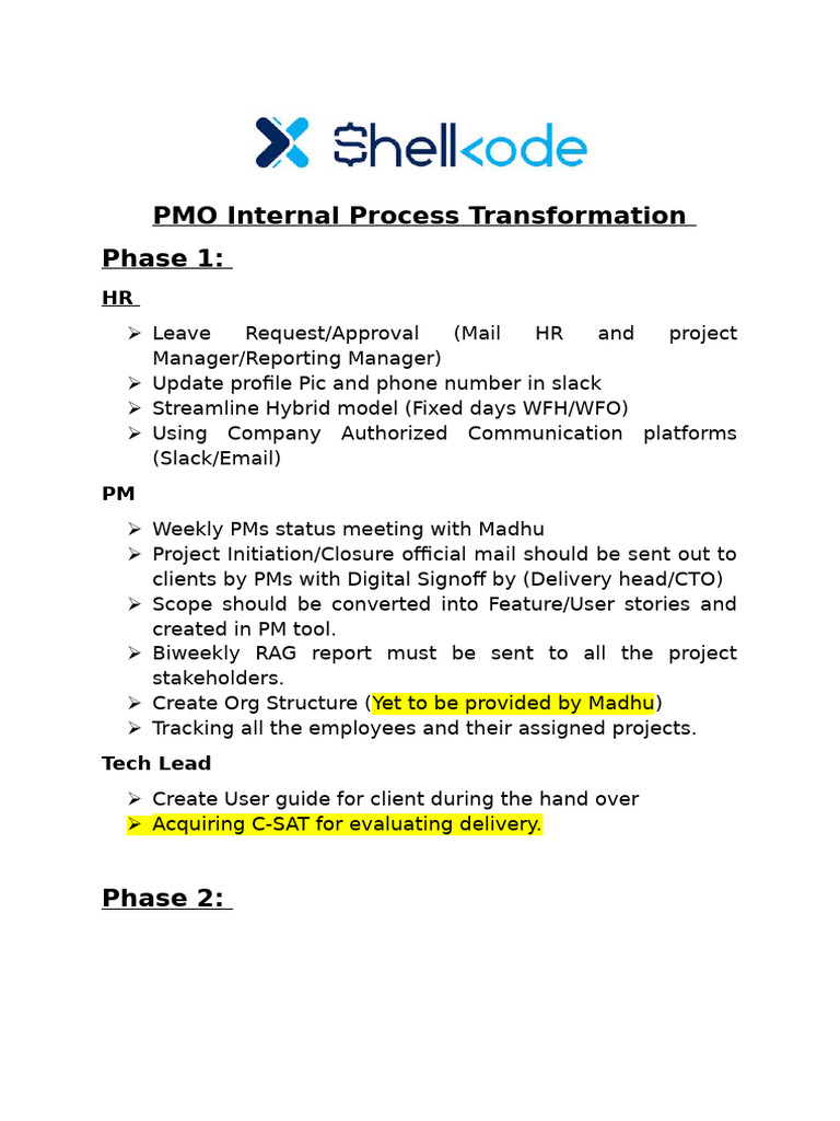 PMO Process Transformation Overview | PDF