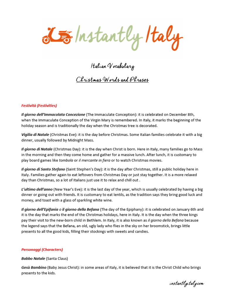 Italian Vocabulary Christmas Words and Phrases | PDF | Christmas ...