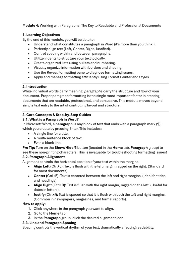 Mastering Paragraph Formatting in Word | PDF | Paragraph | Text