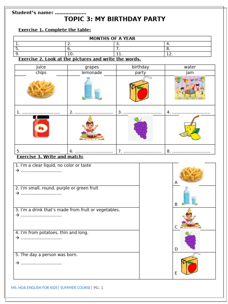 Topic 3 My Birthday Party | PDF