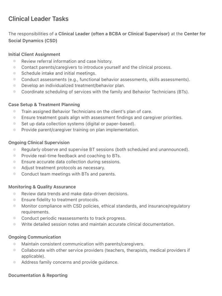 Clinical Leader Responsibilities in ABA | PDF | Regulatory Compliance ...