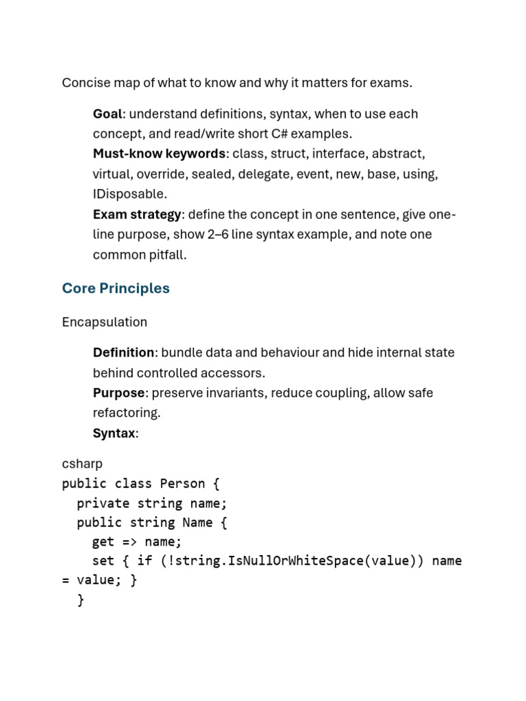 C# .net oops | PDF | Class (Computer Programming) | Inheritance (Object ...