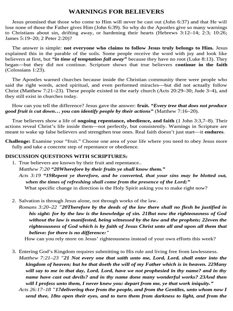 Lesson 16 Why Believers Still Need Warnings | PDF | Jesus | Gospel Of ...