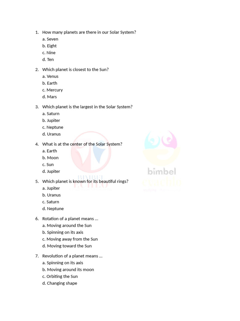 Solar System Quiz: Planets & Motion | PDF | Planets | Solar System