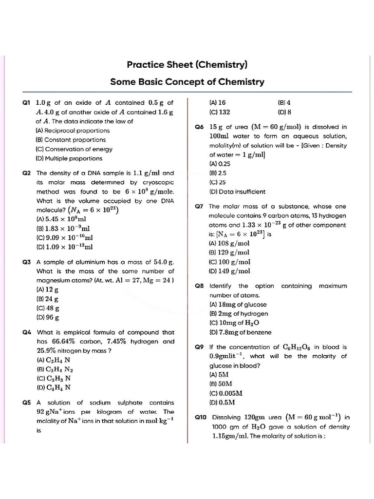 MOLE CONCEPT Practice Questions | PDF